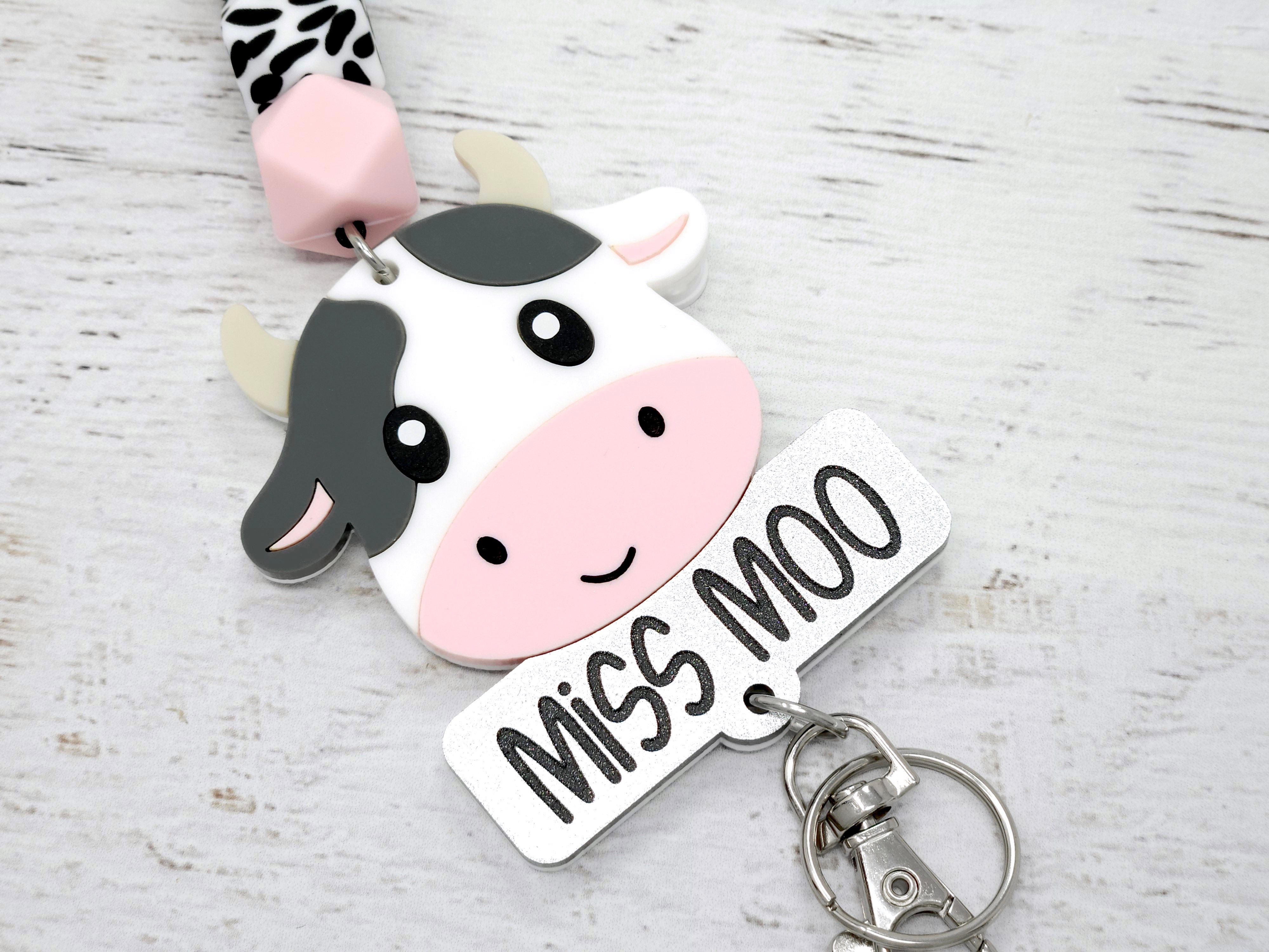 Personalized Acrylic Cow Lanyard – Rainbow Palette Design