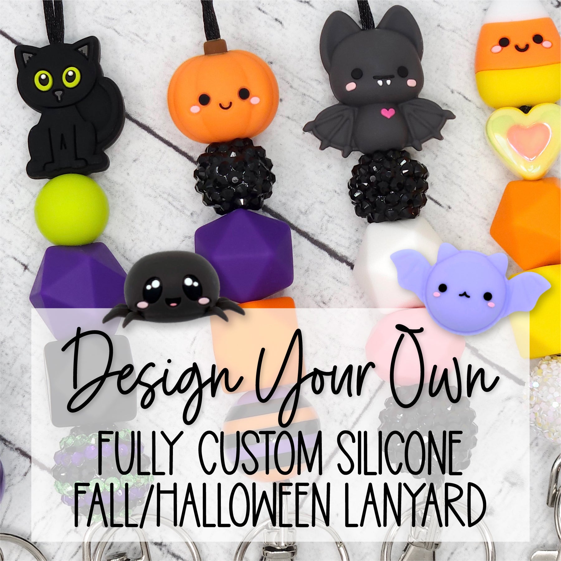 Fully Custom Fall/Halloween Silicone Lanyard – Rainbow Palette Design