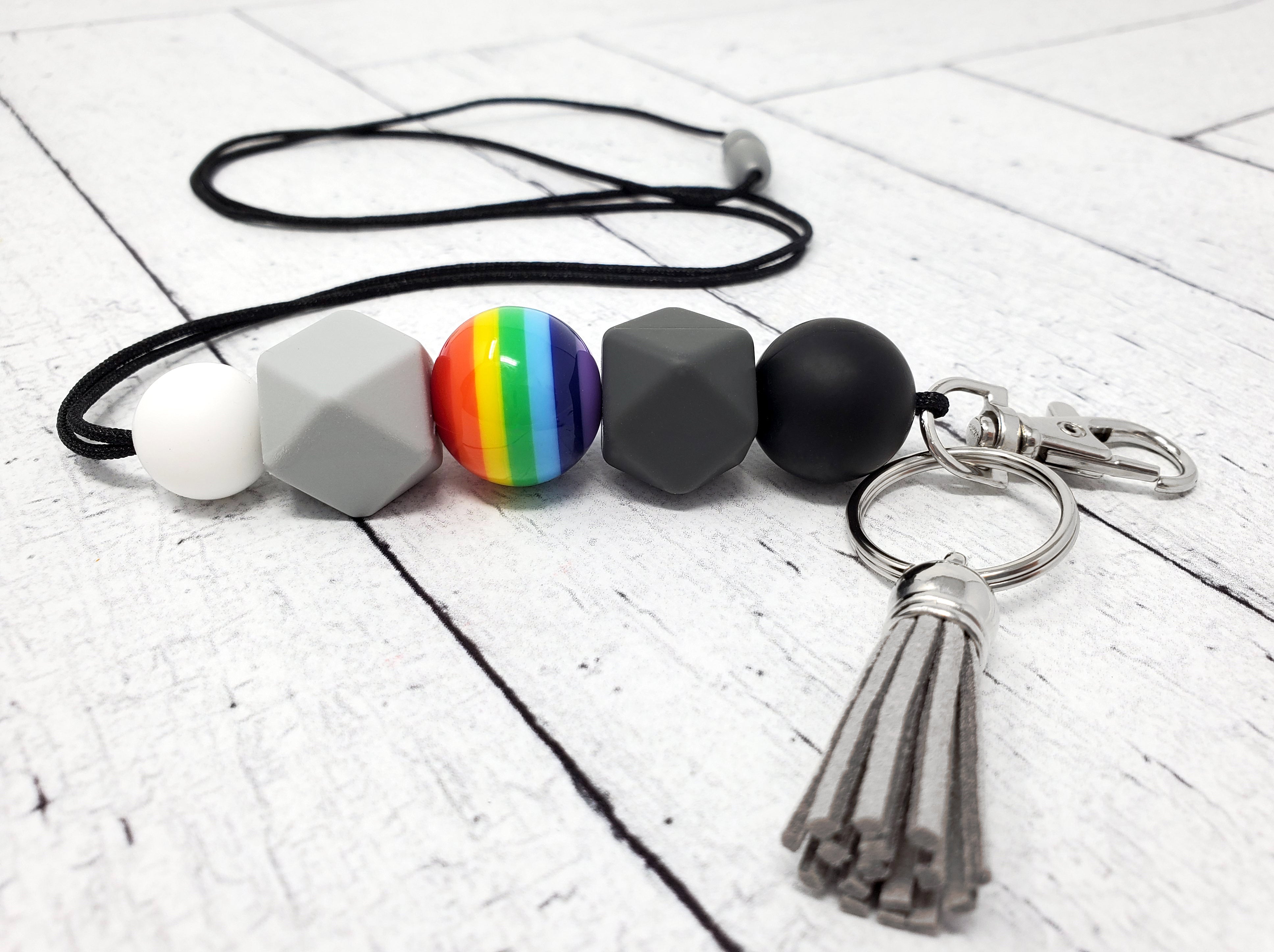 Neutral and Rainbow Silicone Lanyard – Rainbow Palette Design