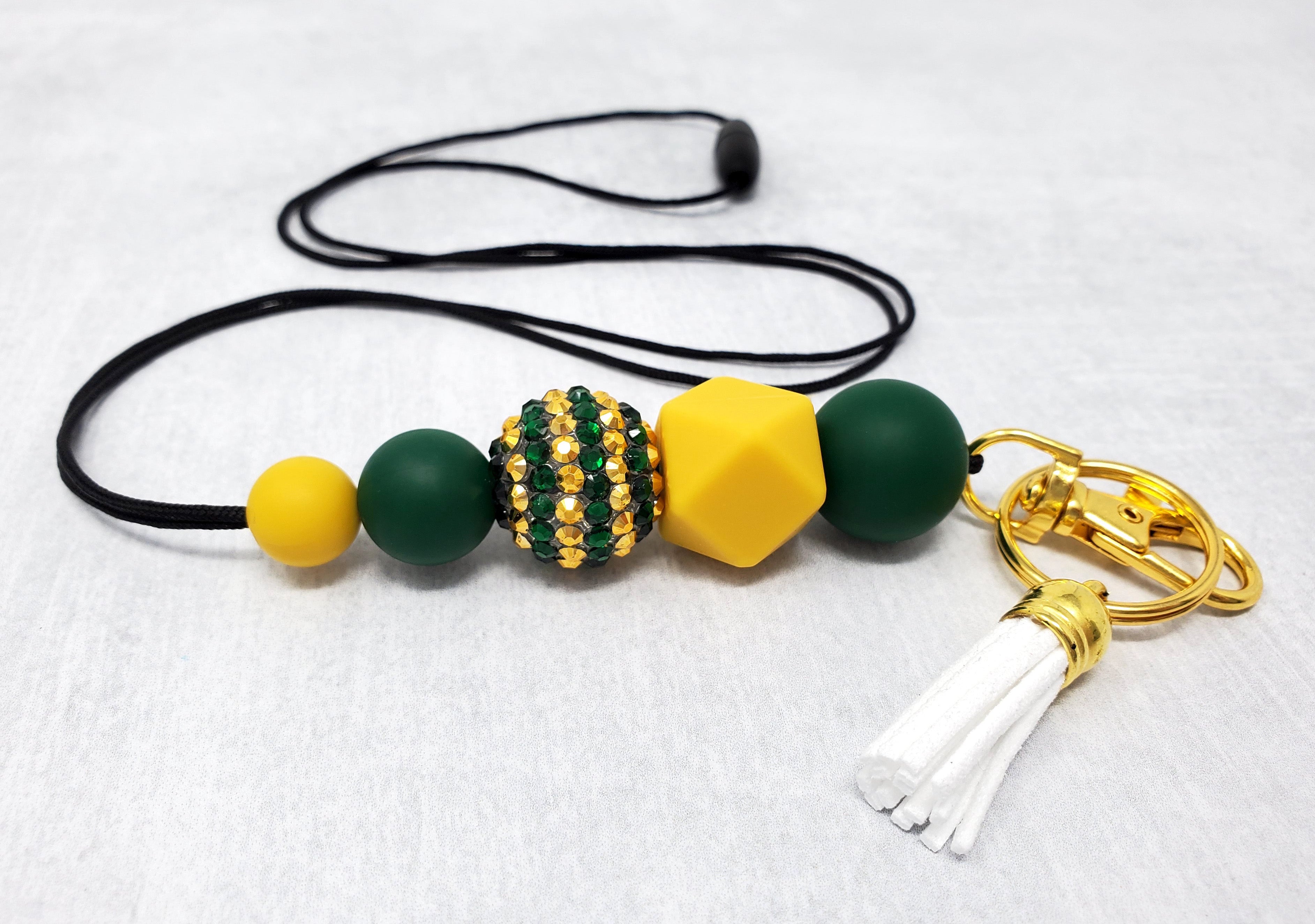 Dark Green and Gold Silicone Lanyard – Rainbow Palette Design