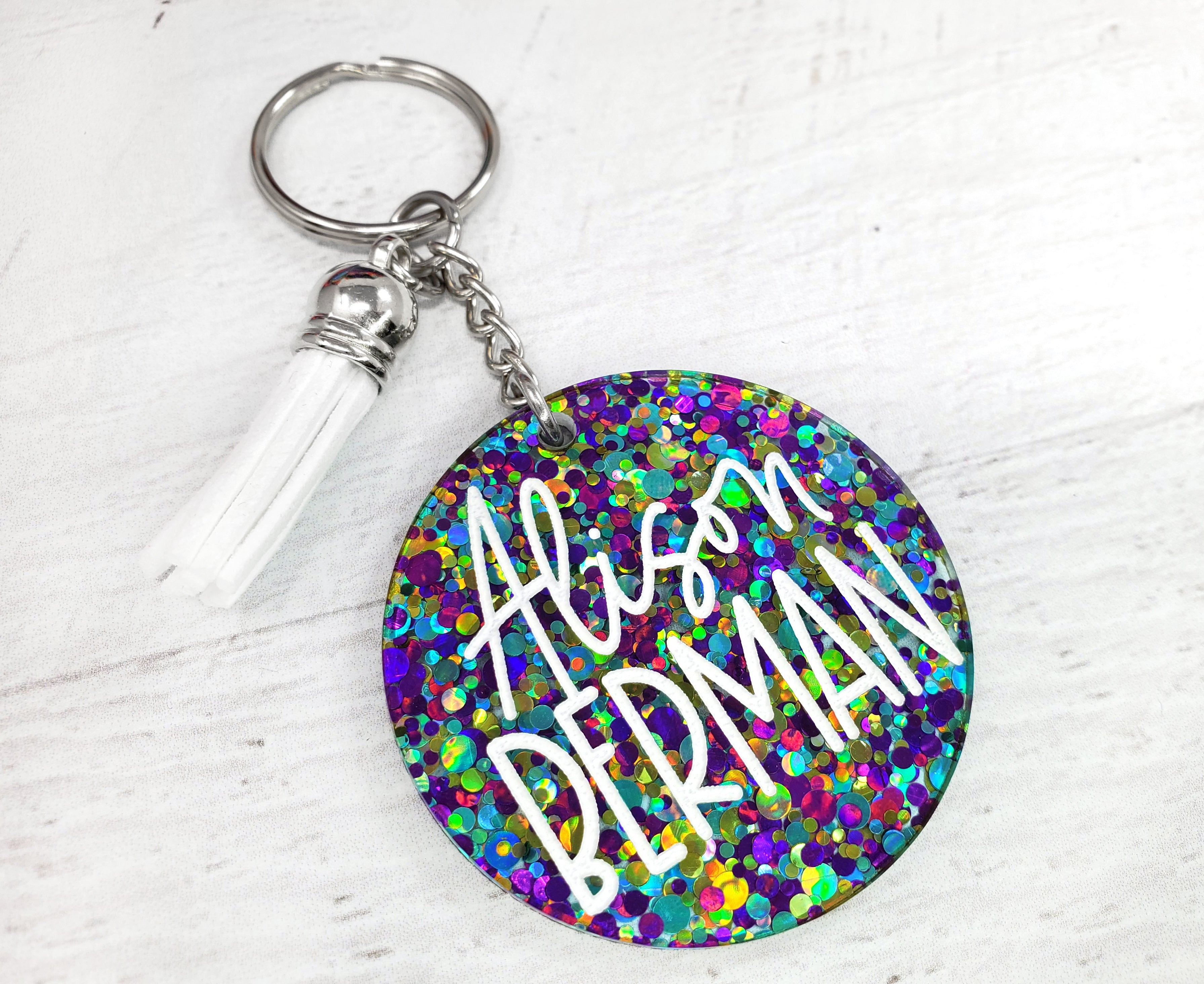 Personalized Engraved Keychain – Rainbow Palette Design