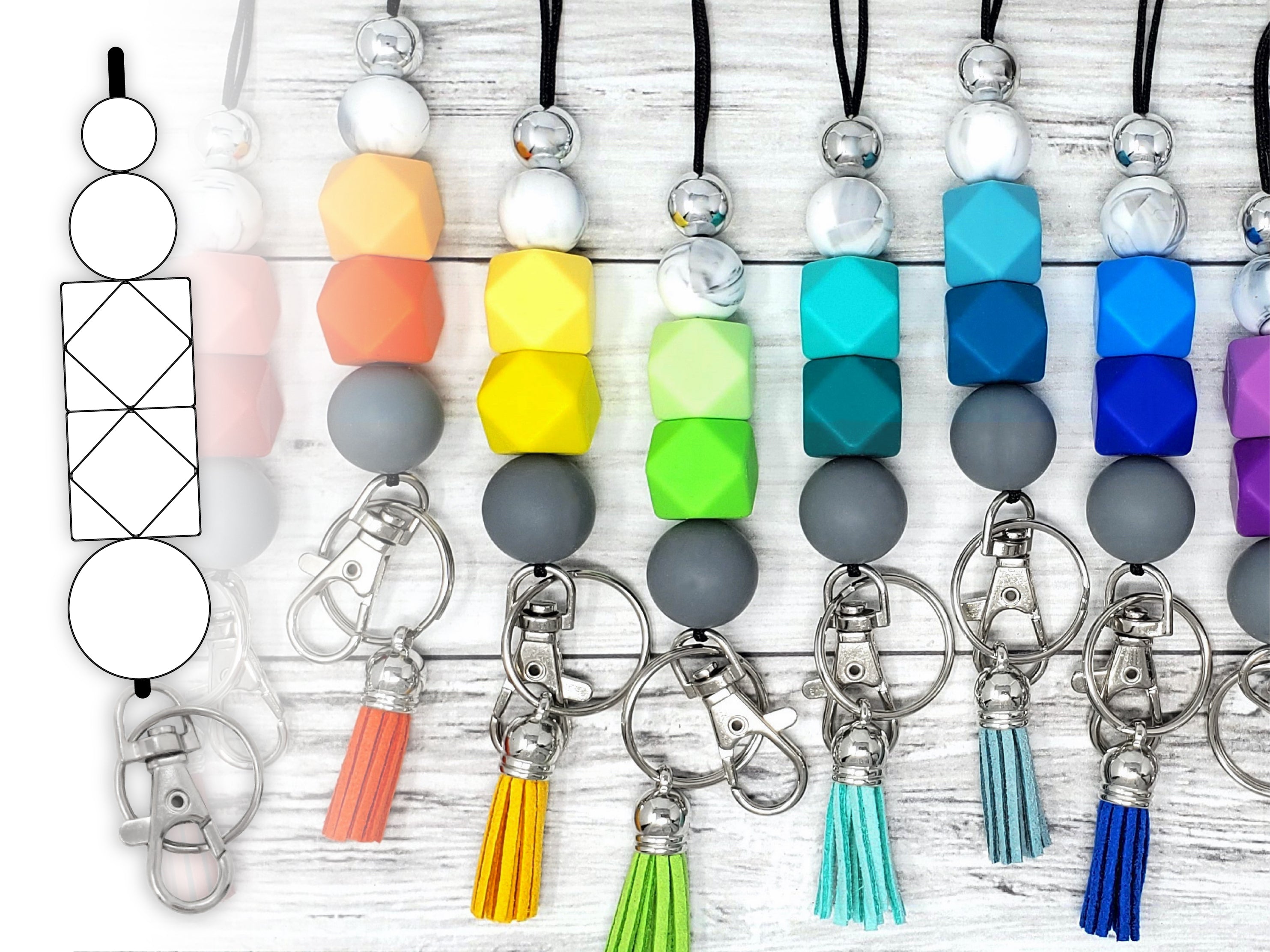 Custom Round & Hex Silicone Lanyard – Rainbow Palette Design